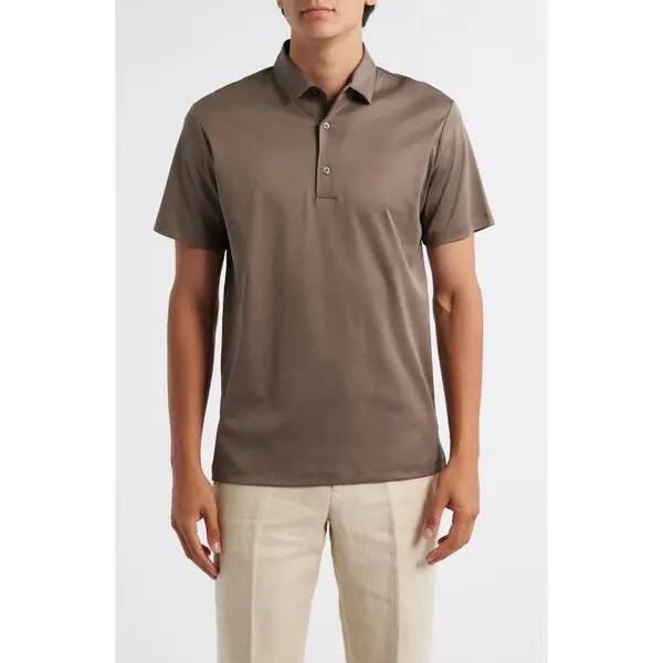AURELIEN Aur1 Solid Cotton Polo - Ash Grey
