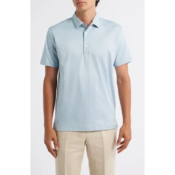 AURELIEN Aur1 Solid Cotton Polo - Light Blue