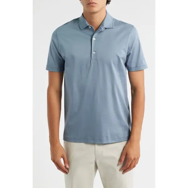 AURELIEN Aur1 Solid Cotton Polo - Steel Blue