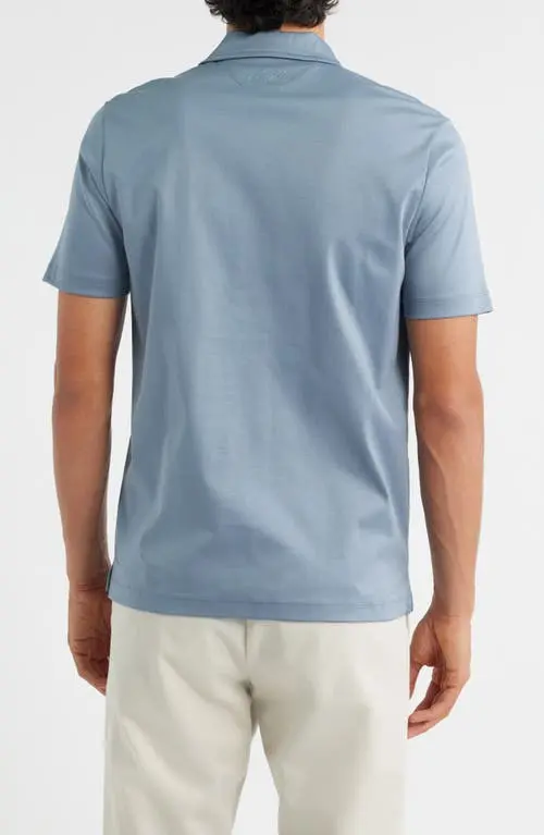 AURELIEN Aur1 Solid Cotton Polo - Steel Blue