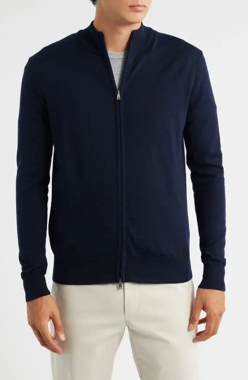 AURELIEN Cashwool® Full Zip Sweater - Navy