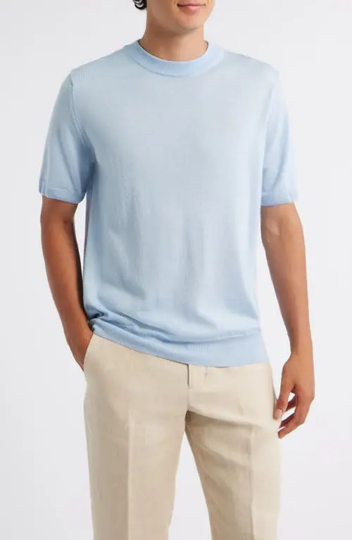 AURELIEN Cashwool® Short Sleeve Crewneck Sweater - Light Blue