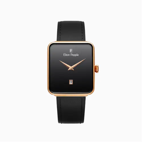 ELTON PEPPLE Rose Gold-tone Watch With Black Calfskin Strap - Black/rose Gold