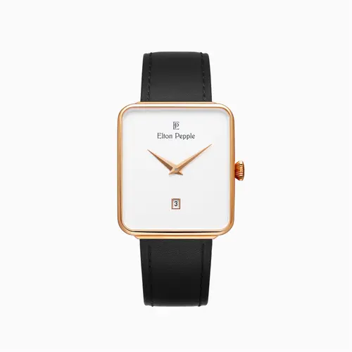ELTON PEPPLE Watch Rose Gold Pvd Stainless Steel With Calfskin Leather Strap - Eggshell White/black/rose Gold