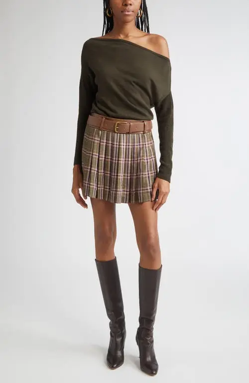 Ramy Brook Metallic Plaid Mini Skirt With Faux Leather Belt