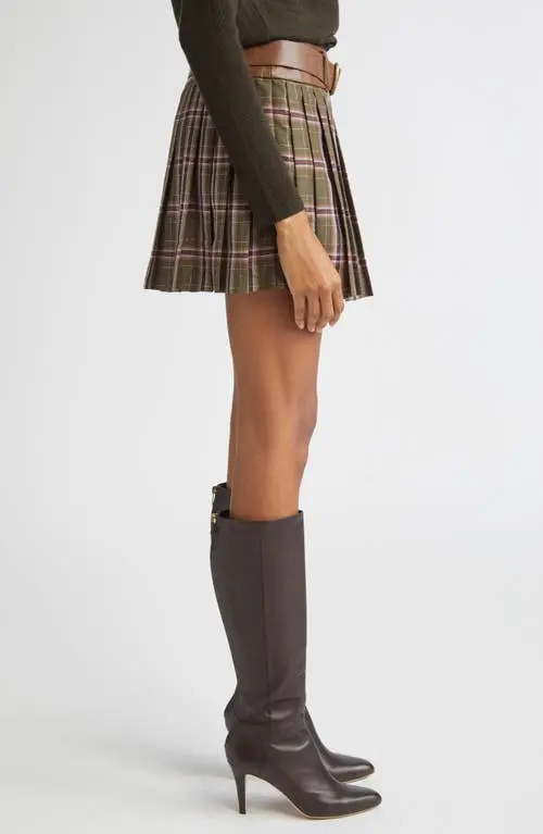 Ramy Brook Metallic Plaid Mini Skirt With Faux Leather Belt