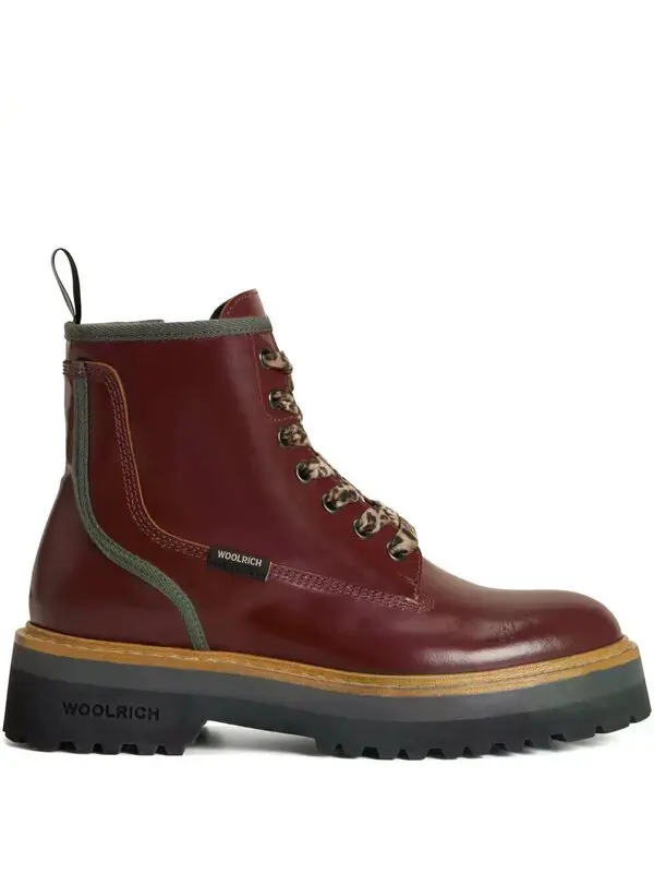 Woolrich Main Leather Combat Boots - Red