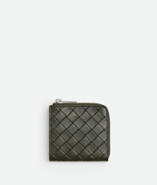 BOTTEGA  VENETA Intrecciato Stamp Compact Zip Around Wallet - Camping