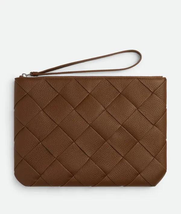 BOTTEGA  VENETA Large Intreccio Leather Pouch - Nocciola