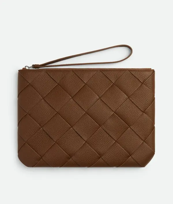 Bottega Veneta Large Intreccio Leather Diago Pouch - Nocciola