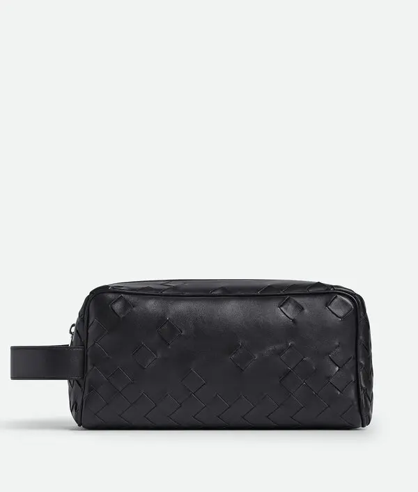 BOTTEGA  VENETA Intrecciato Leather Travel Pouch - Black