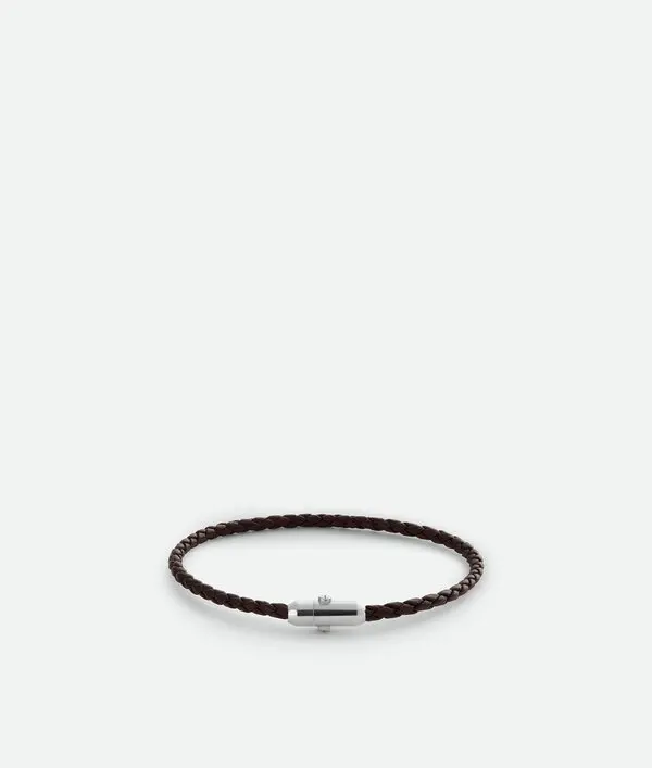 BOTTEGA  VENETA Braided Nappa Leather And Sterling Silver Bracelet - Fondant