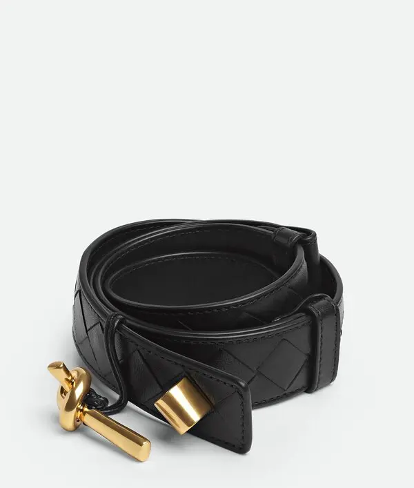 BOTTEGA  VENETA Andiamo Intrecciato Leather Belt - Black