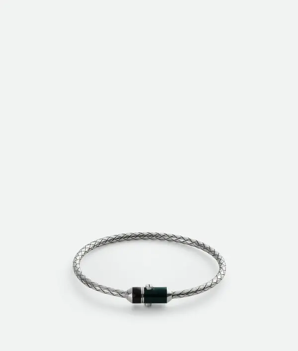 Bottega Veneta Intreccio Bracelet - Black/emerald Green