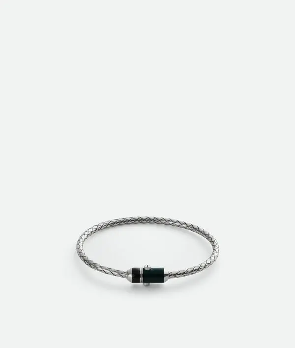 Bottega Veneta Intreccio Sterling Silver Bracelet - Black/emerald Green