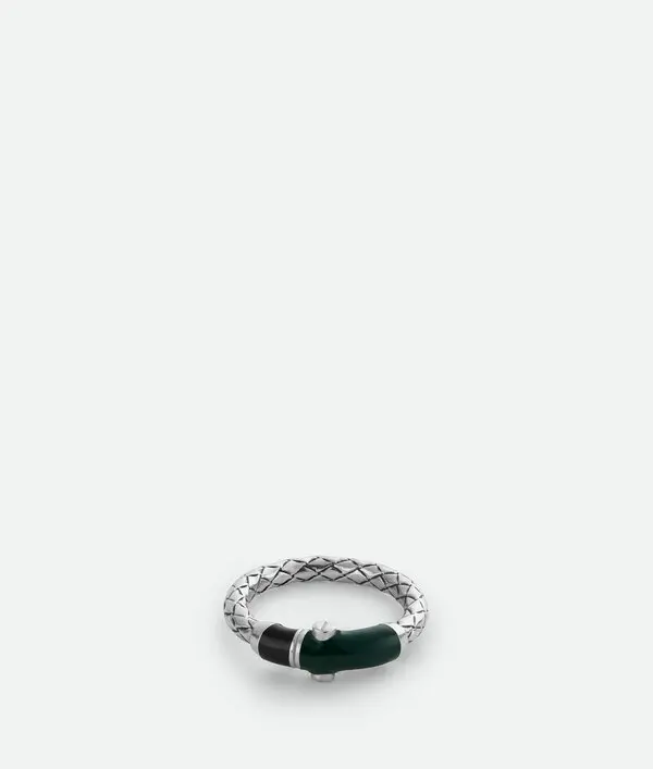 BOTTEGA  VENETA Intreccio Ring - Black/emerald Green