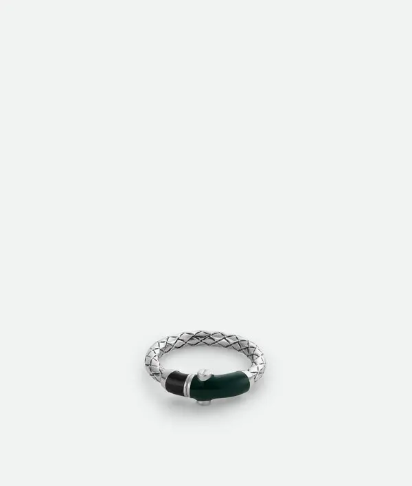 Bottega Veneta Intreccio Ring - Black/emerald Green