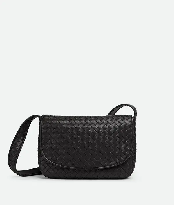 BOTTEGA  VENETA Intrecciato Nappa Flap Messenger Bag - Black