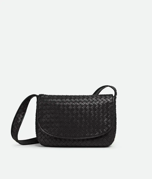 BOTTEGA  VENETA Intrecciato Nappa Flap Messenger Bag - Black
