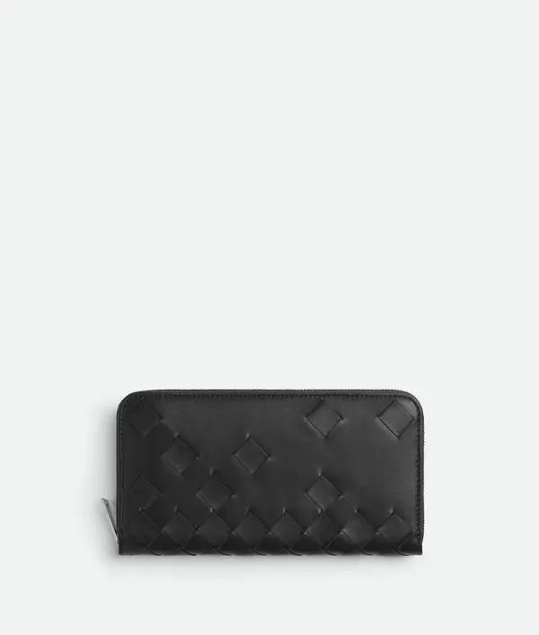 Bottega Veneta Intrecciato Zip Around Wallet - Black