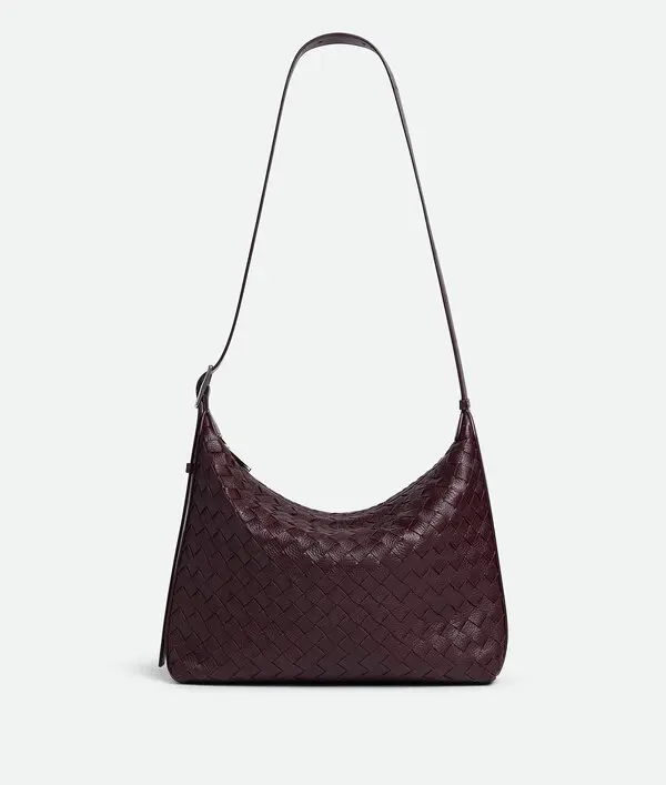 BOTTEGA  VENETA Intrecciato Deerskin Small Traveler Hobo Bag - Dark Barolo