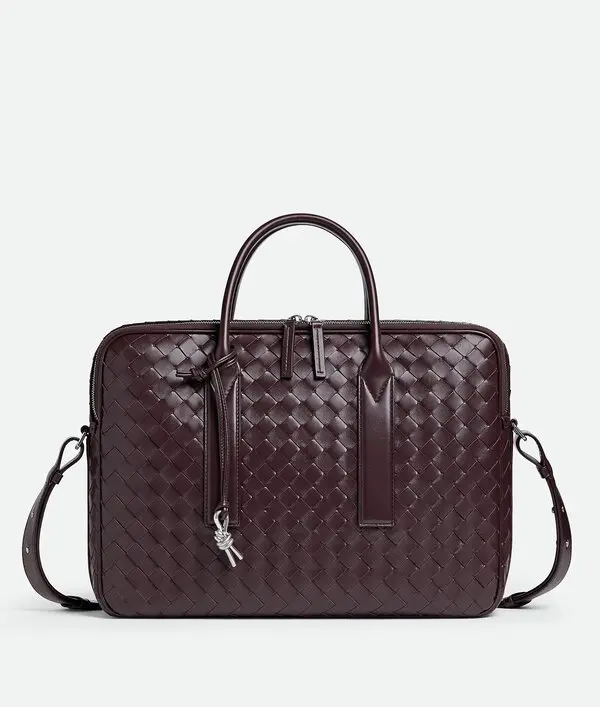 Bottega Veneta Intrecciato Leather Briefcase - Dark Barolo