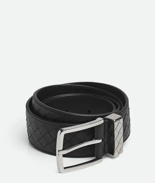 BOTTEGA  VENETA Intreccio Loop Leather Belt - Black