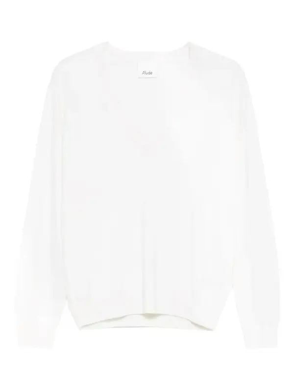 ALLUDE V-neck Long Sleeve Knitwear - White