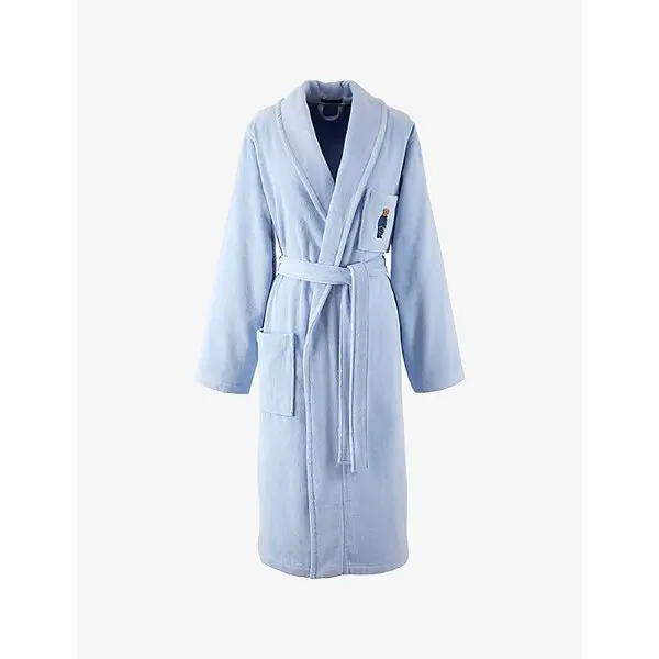 Ralph Lauren Denim Bear Logo-embroidered Cotton Bathrobe - Office Blue