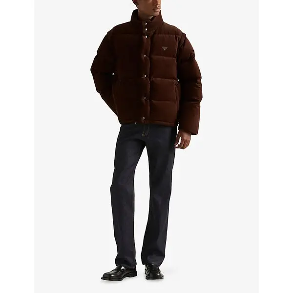 Prada Logo-plaque Corduroy Down Jacket - Brown