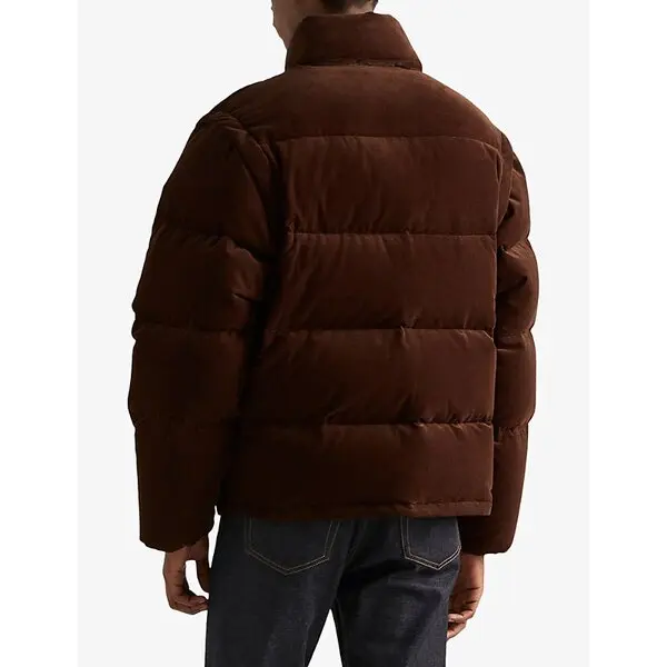 Prada Logo-plaque Corduroy Down Jacket - Brown