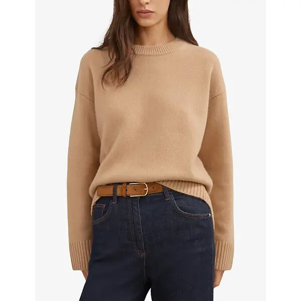 REISS Crewneck Wool And Cashmere Jumper - Camel