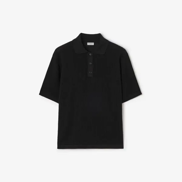 Burberry Check Trim Cotton Polo Shirt - Black
