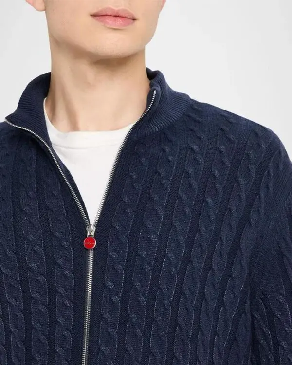 Kiton Washed Cashmere Cable Knit Full-zip Sweater - Blue