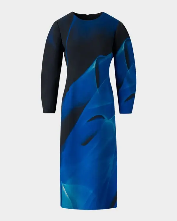 Akris Alyson's Cyanotype-print Voluminous Sleeve Midi Dress - Blue