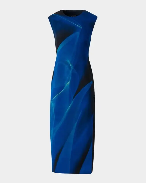 Akris Printed Double-face Wool Midi Dress - Blue