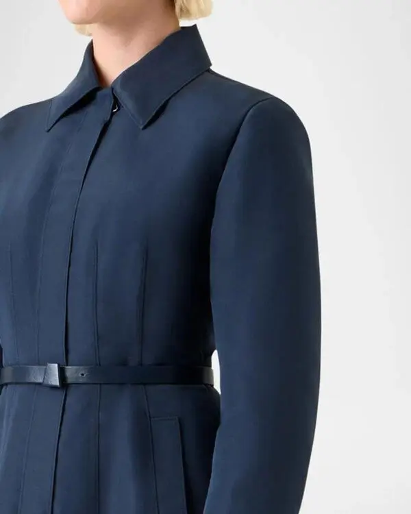 Akris Ottoman Silk Belted A-line Midi Shirt Dress - Navy