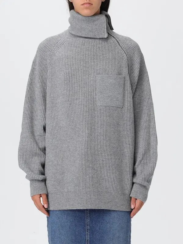 Sportmax Ribbed Knit Sweater With Pocket And Zip Detail - Grey