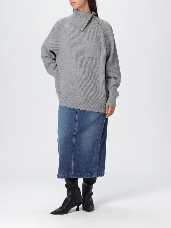 Sportmax Ribbed Knit Sweater With Pocket And Zip Detail - Grey