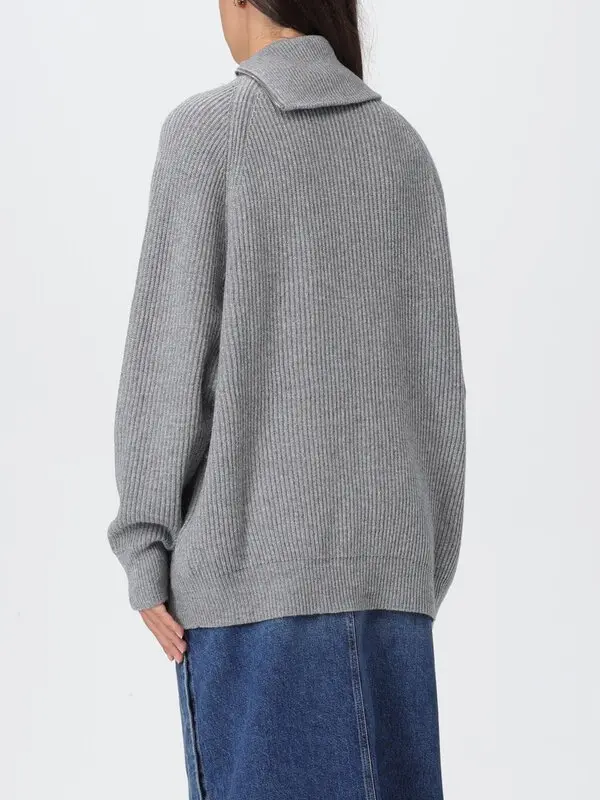 Sportmax Ribbed Knit Sweater With Pocket And Zip Detail - Grey