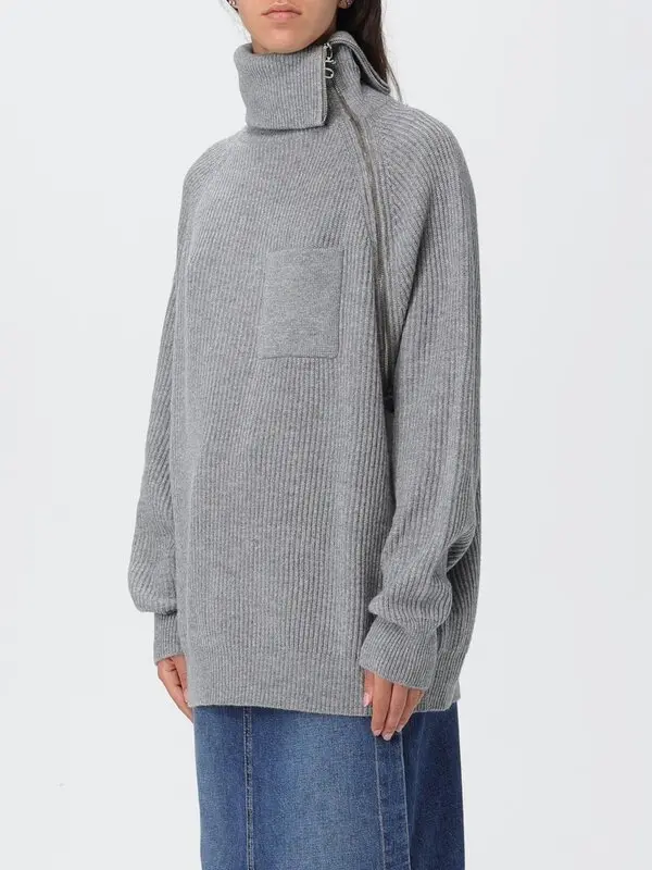 Sportmax Ribbed Knit Sweater With Pocket And Zip Detail - Grey