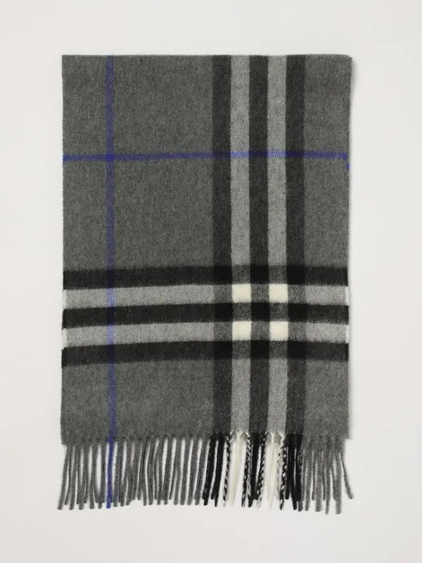 Burberry Classic Check Scarf In Pure Cashmere With Fringed Edges - Grey