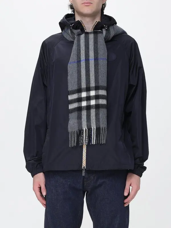 Burberry Classic Check Scarf In Pure Cashmere With Fringed Edges - Grey