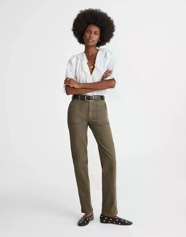 Madewell Petite Utility Straight-leg Trousers - Faded Olive