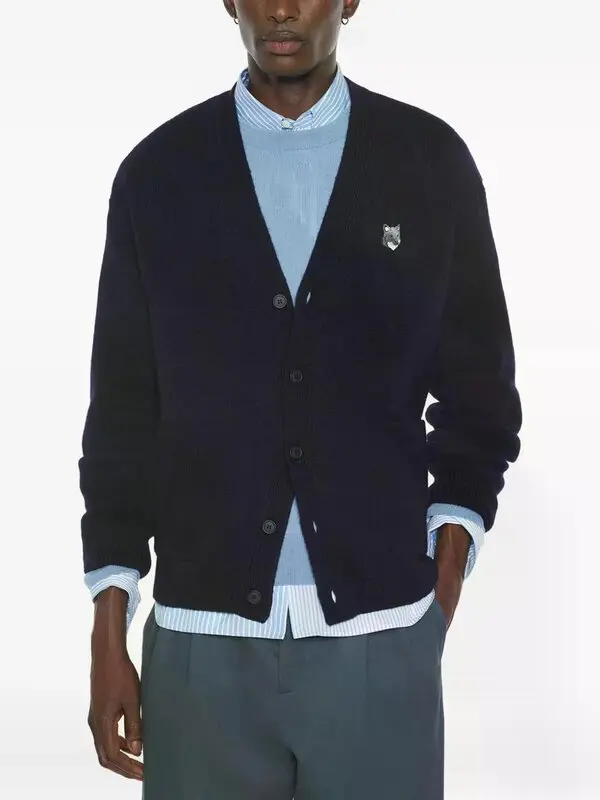 Maison Kitsuné Fox Head-embroidered Cardigan - Blue