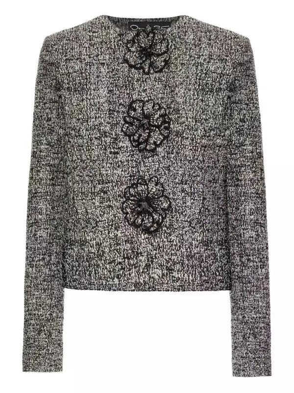 Oscar De La Renta Flower-embellished Tweed Jacket