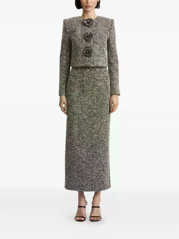 Oscar De La Renta Flower-embellished Tweed Jacket