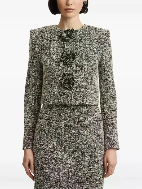 Oscar De La Renta Flower-embellished Tweed Jacket