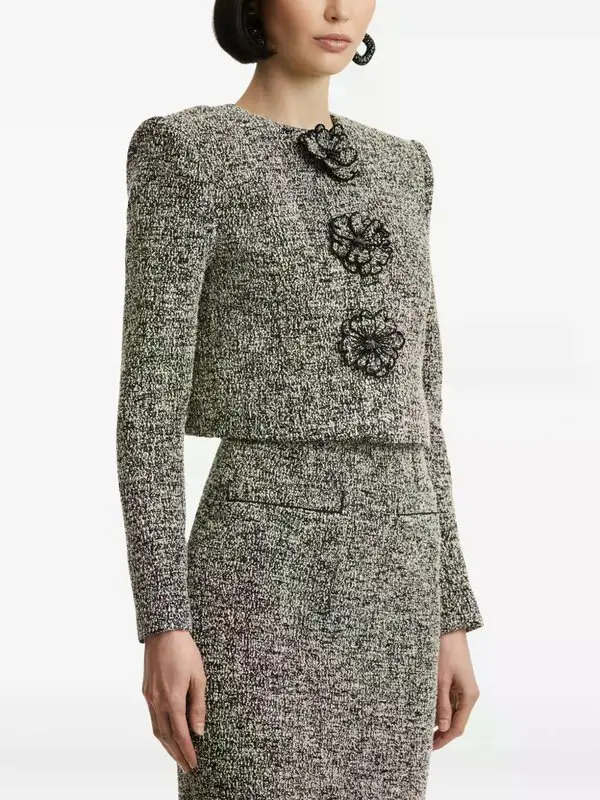 Oscar De La Renta Flower-embellished Tweed Jacket