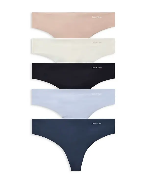 Calvin Klein Invisibles Thongs, Pack Of 5 - Casual Blue/speakeasy/cedar/ivory/black